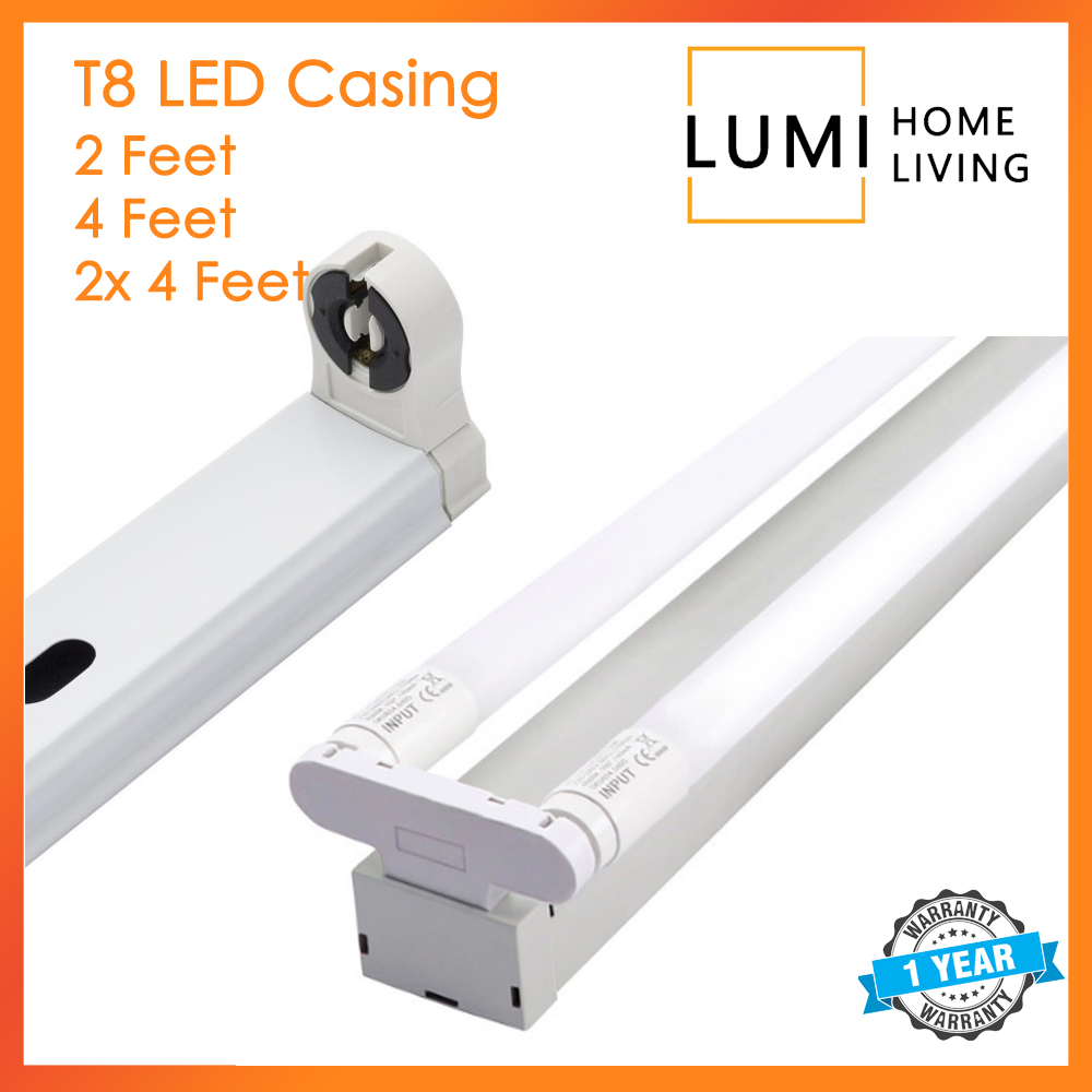 LED T8 Tube Casing Holder 2FT 4FT Double Tube Casing White Casing Slim | Shopee Malaysia