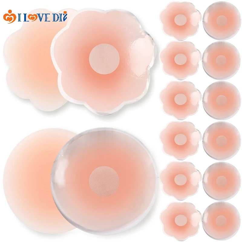 1Pair Women Round Silicone Nipple Stickers/ Reusable Petals Shape Breast Cover Pad/ Self ...