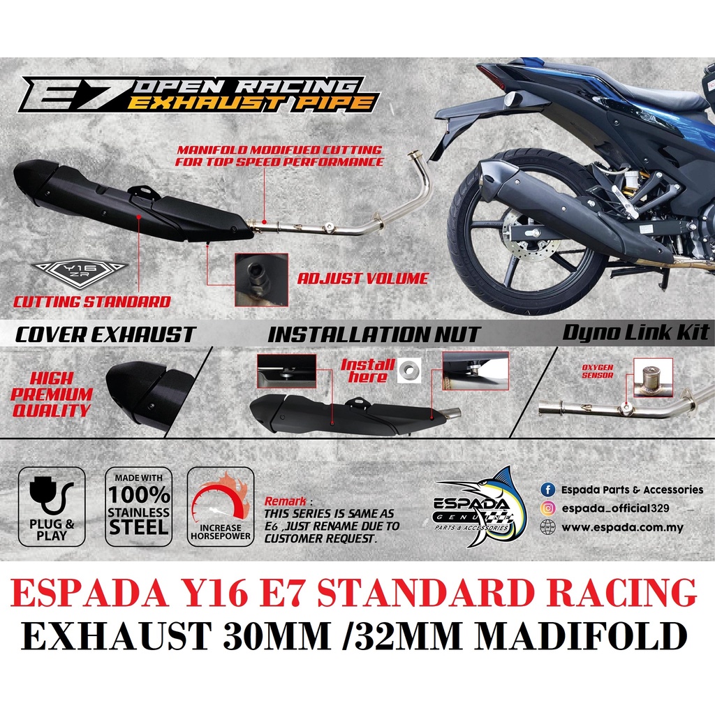 ESPADA Y16 Y16ZR 28MM 30MM 32MM E7 EXHAUST STANDARD CUTTING OPEN RACING EXHAUST | Shopee Malaysia