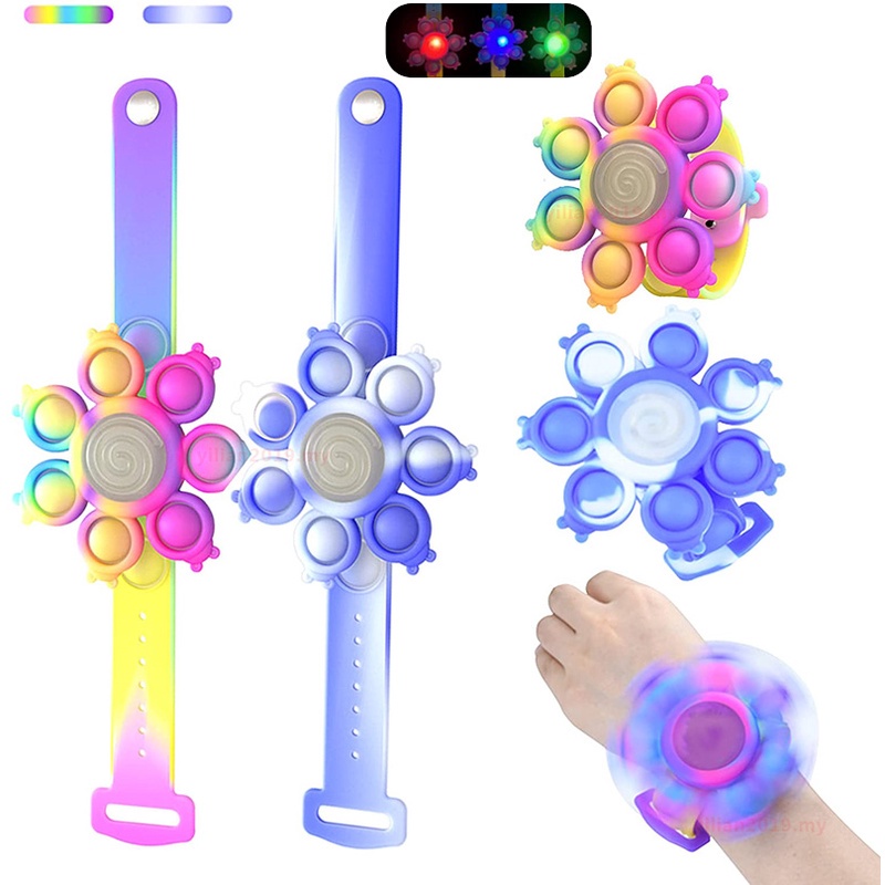 Fidget Spinner Pop Bracelet LED Light Dimple Bubble Wristband Spinner ...