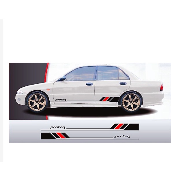 (Ready Stock ) 2pc PROTON WIRA Car Side Body Stripe Vinyl Decal Sticker ...