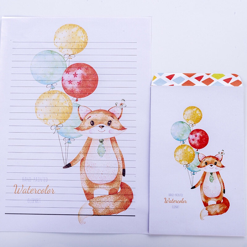 Cute Little Fox Envelope Letter Paper Set Kid Artwork | Shopee Malaysia