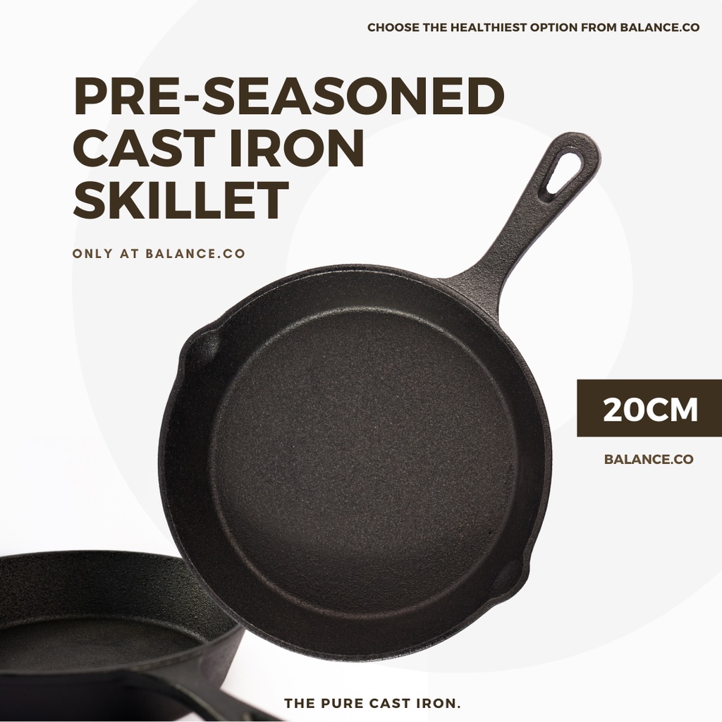 20CM Balance.co Premium Pre-Seasoned Pure Cast Iron Skillet NonStickPan ...