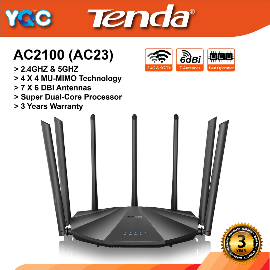 Tenda AC23 (AC2100) WiFi Gigabit Wireless Router/ AC18 (AC1900) Dual ...