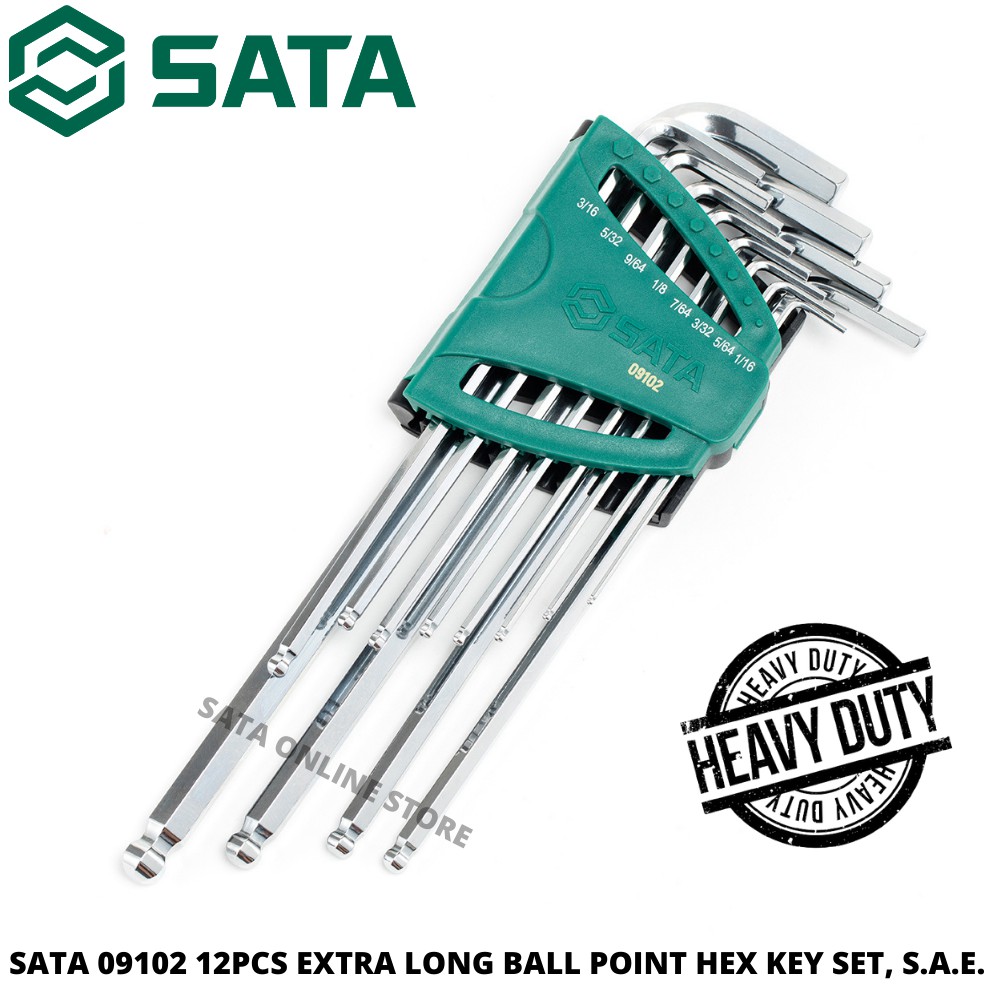 SATA 09102 12PCS EXTRA LONG BALL POINT HEX KEY SET, S.A.E. / HEX KEY ...