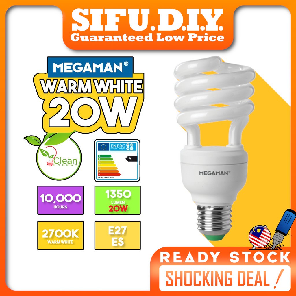 MEGAMAN Warm White 20W 2700k Light Bulb SUPER HIGH QUALITY Energy ...