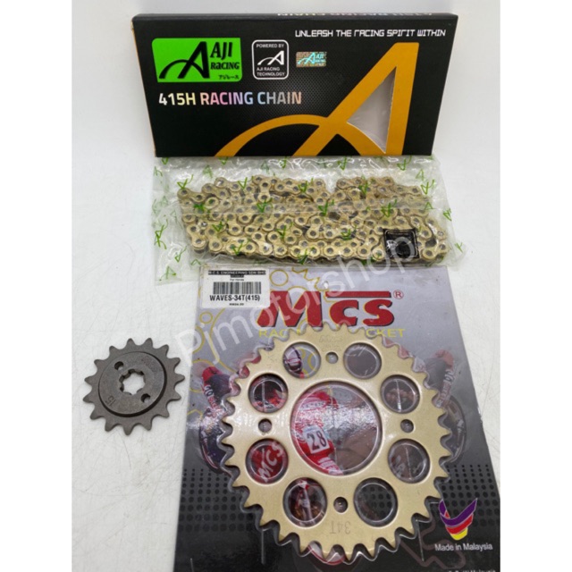 Sprocket Set 415 Wave Dash/Future/Wave 110/Wave 125/Wave 100R Aji Racing 415 Racing Chain Gold ...