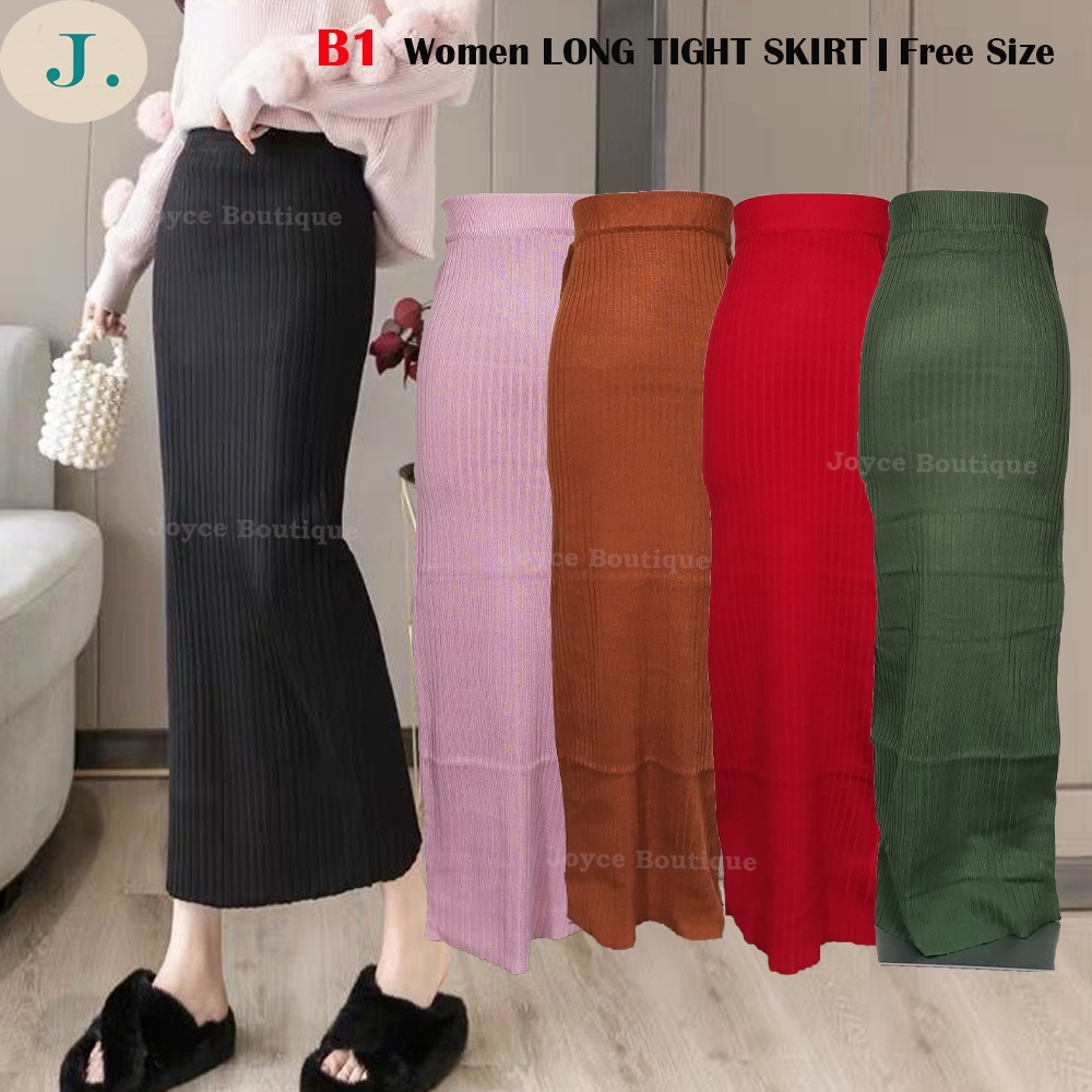 B1 WOMEN CASUAL LONG TIGHT SKIRT SKIRT SEMPIT WANITA | Free Size ...