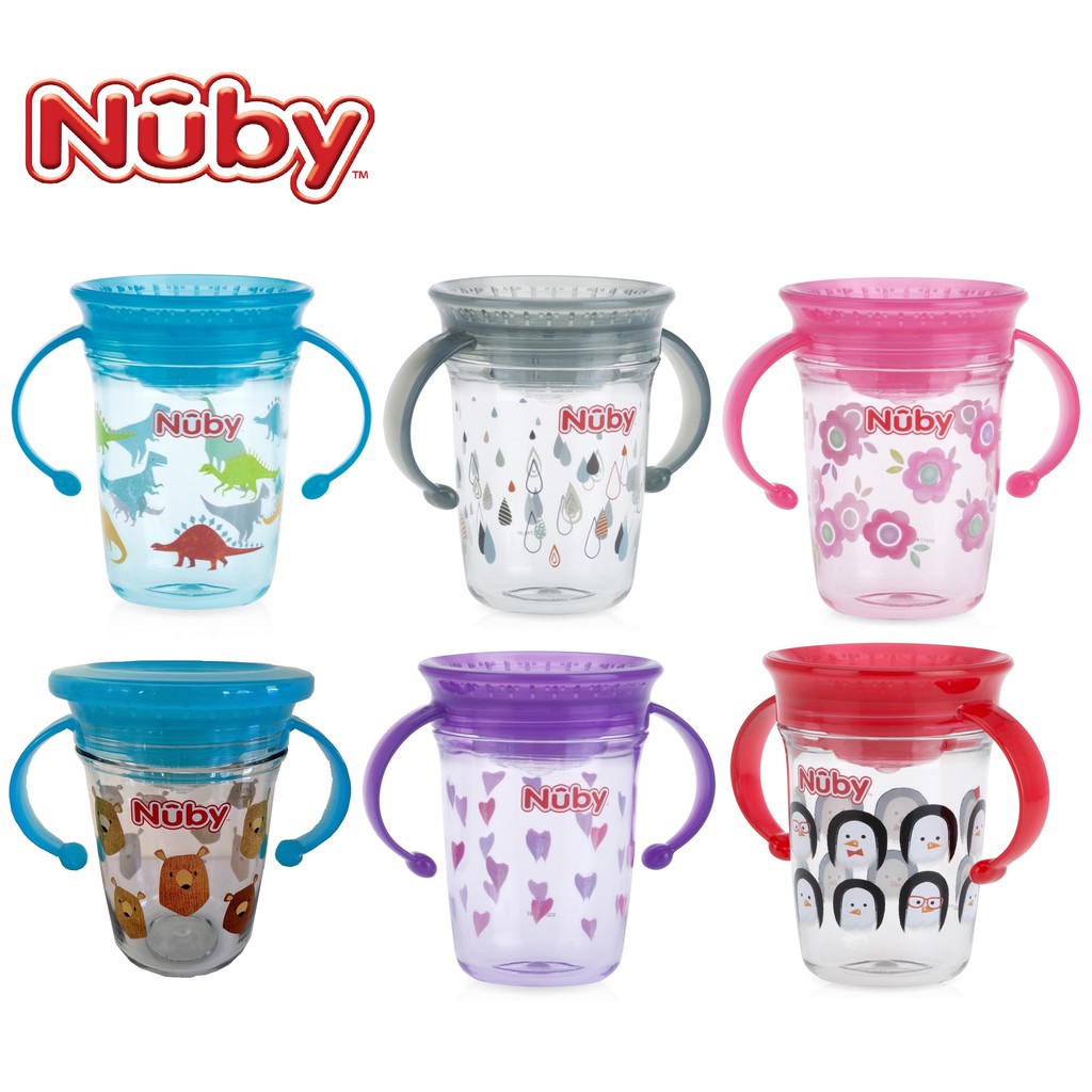 NUBY 360 Wonder Cup 240ml / 8oz (6+m) Twin Handle Tritan Printed with ...
