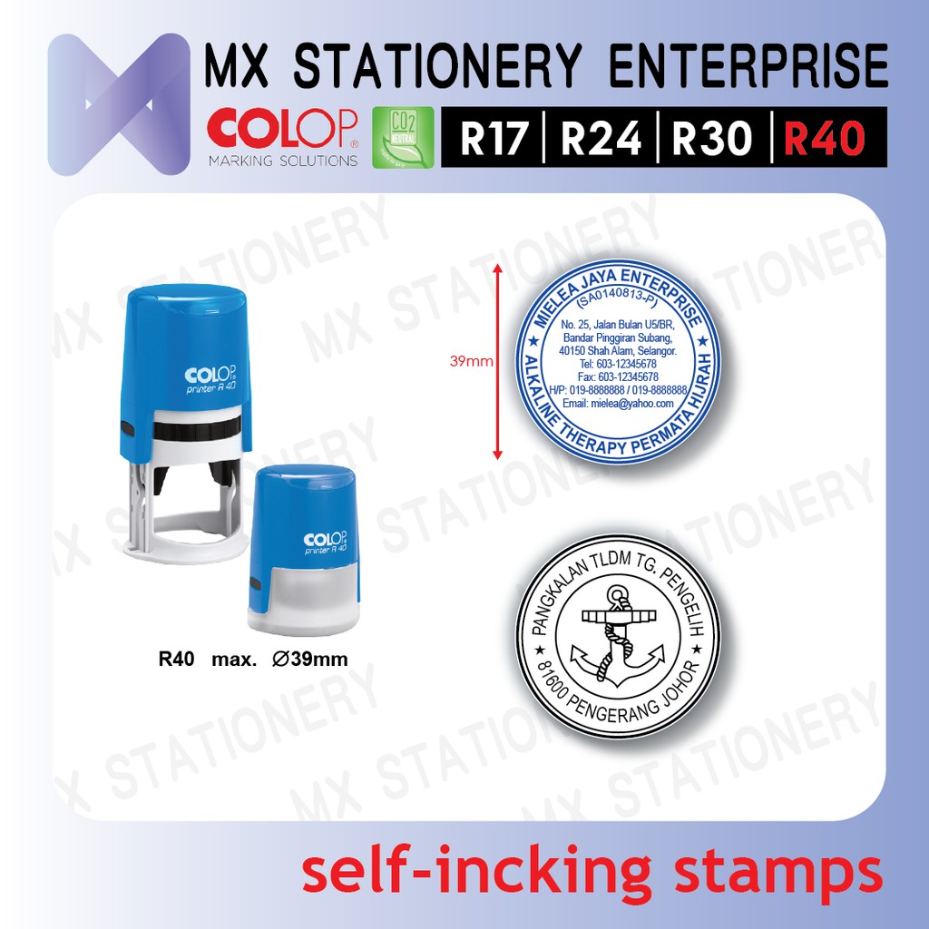 COLOP Stamp & Self-Inking & Chop Custom & Custom Made & Round & R17 R24 R30 R40 | Shopee Malaysia