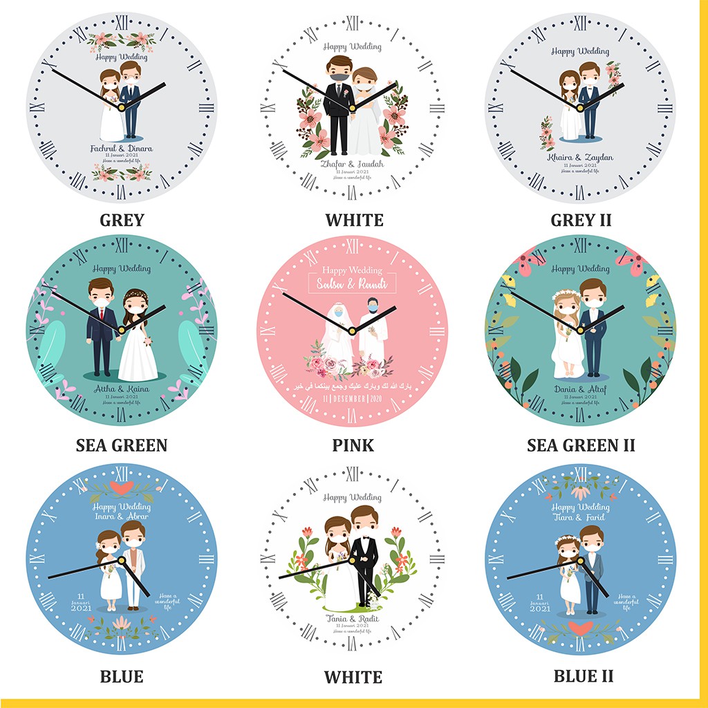 Custom Wooden Wall Clock Wedding Gift Hampers Wedding Cartoon Bride and ...