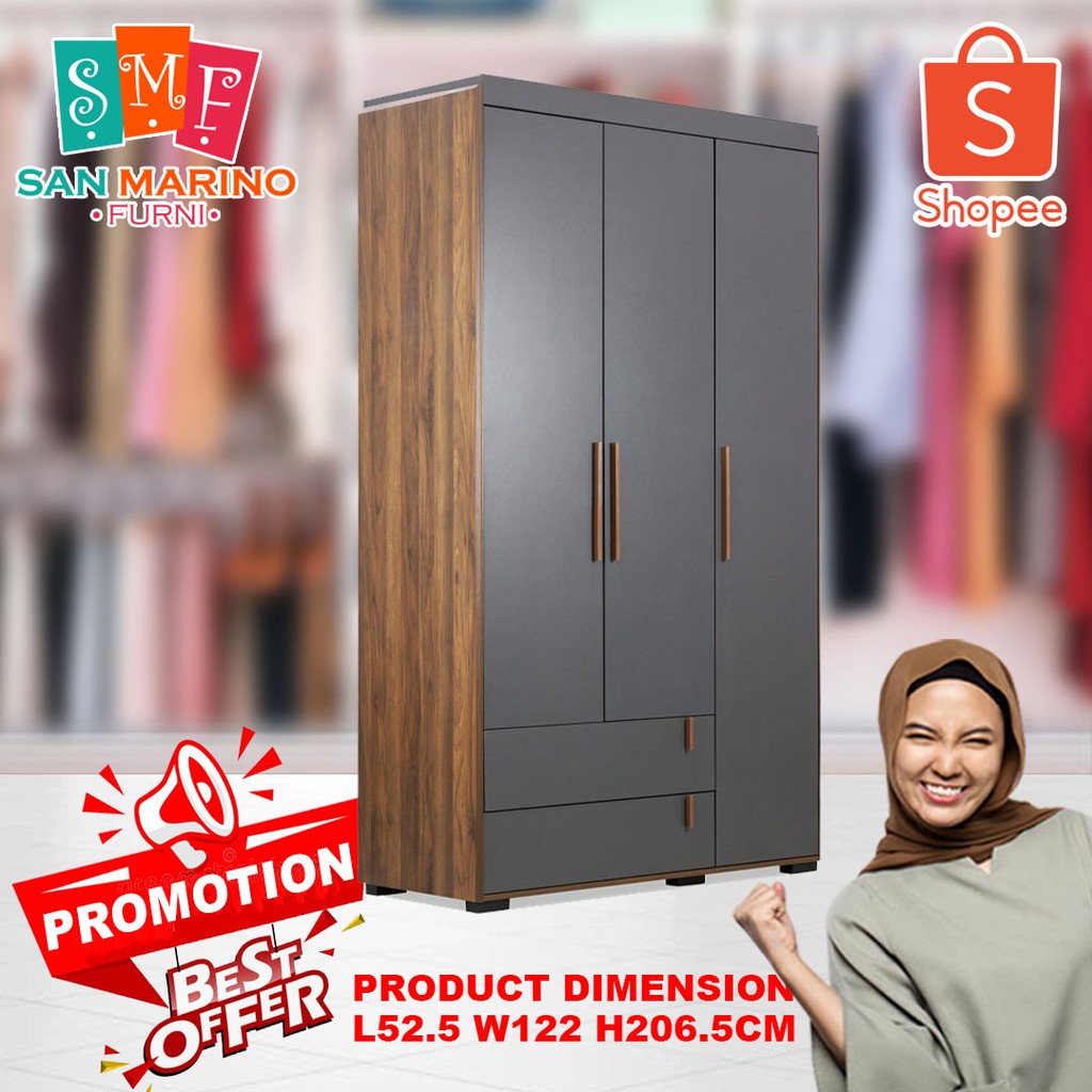 Bella 3 Door Wardrobe / Swing Door Cabinet / Cloth Storage Cabinet ...