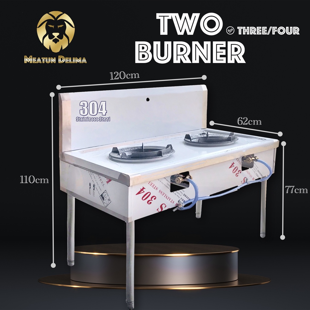 Stainless Steel Two Burner Food Court Burner Periuk Gas Stove Kwali ...