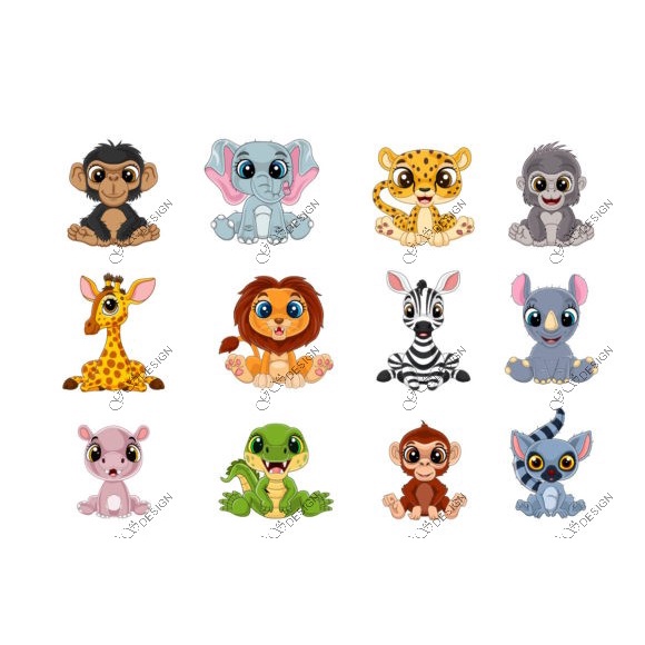 Baby Animals Clipart Design Set 12 DXF, EPS, JPG, PNG & SVG High ...