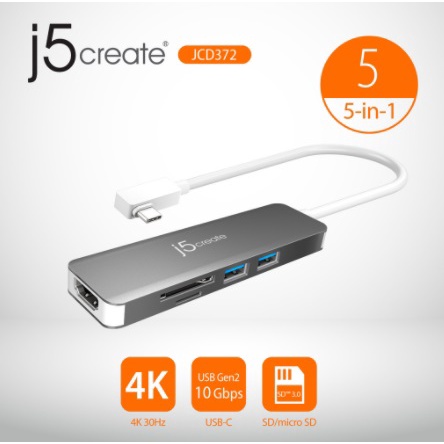 J5Create 5 in 1 USB-C Converter with 4K HDMI USB 3.1 SD MicroSD Card ...