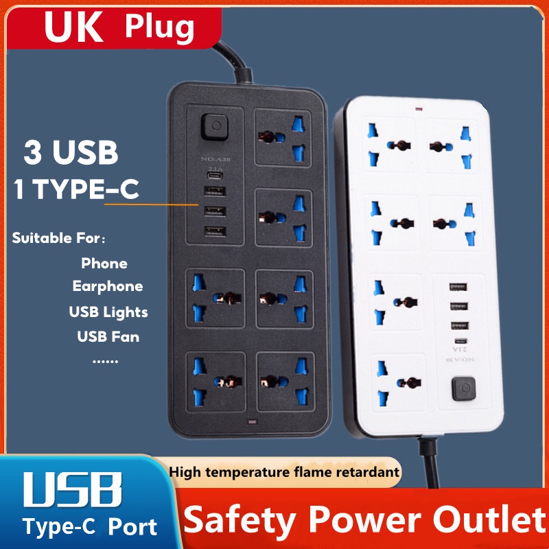 Socket Extension Plug With USB+Type-c Ports Power Strip Protector ...