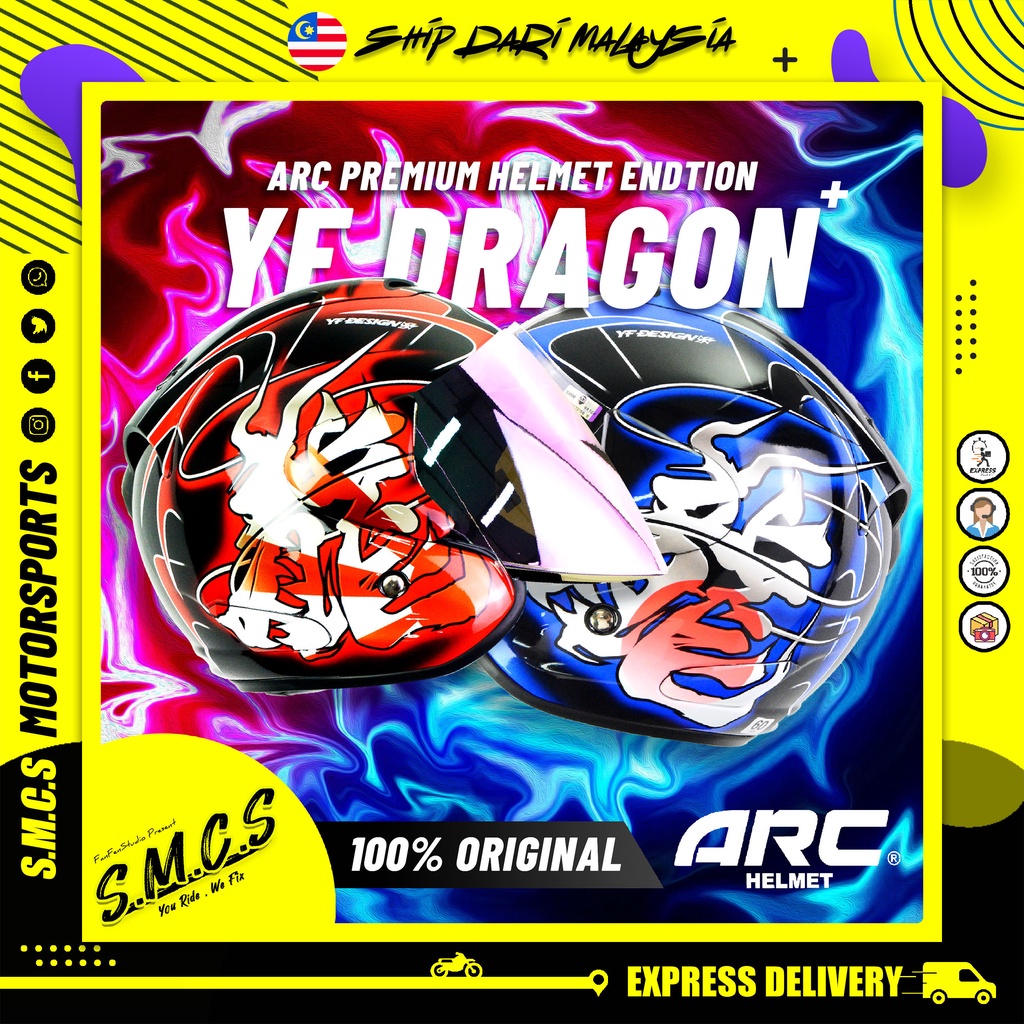 ARC Helmet YF Dragon Red Blue [NEW] Sirim Certified Naga Helmet ARC Limited Edition ARC RITZ YF1 ...