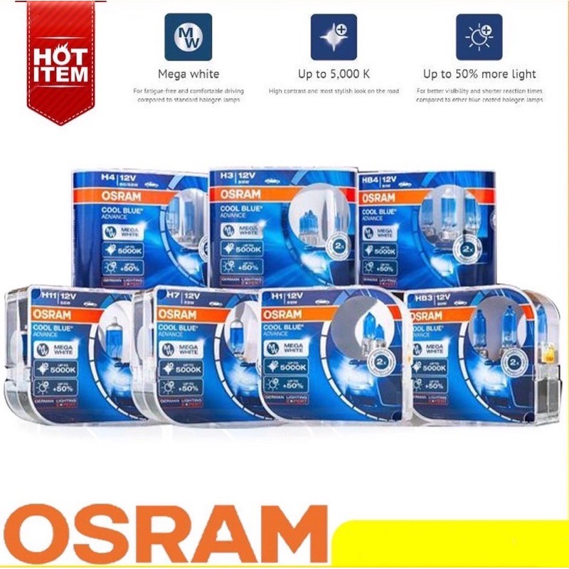 Osram Cool Blue Advance (5000K) HeadLights Bulb - H1,H3,H4,H7,H8,H11 ...