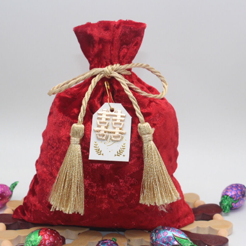 zipper Velvet Wedding Candy Bag Wedding Cloth Strap Chinese Wedding ...