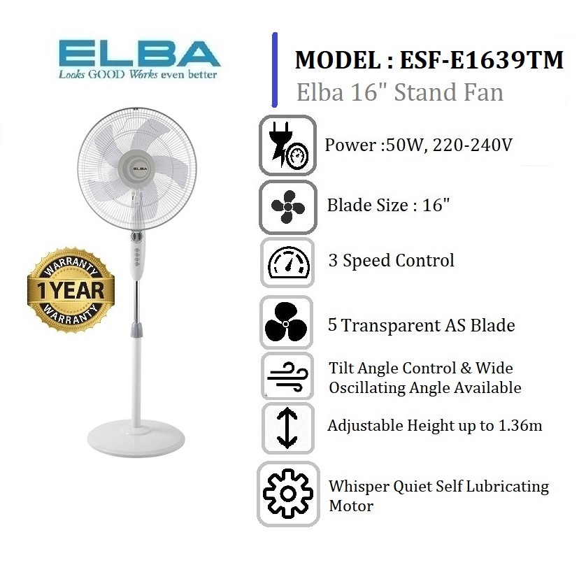 Elba Stand Fan ESF-E1639TM(GR) | Shopee Malaysia