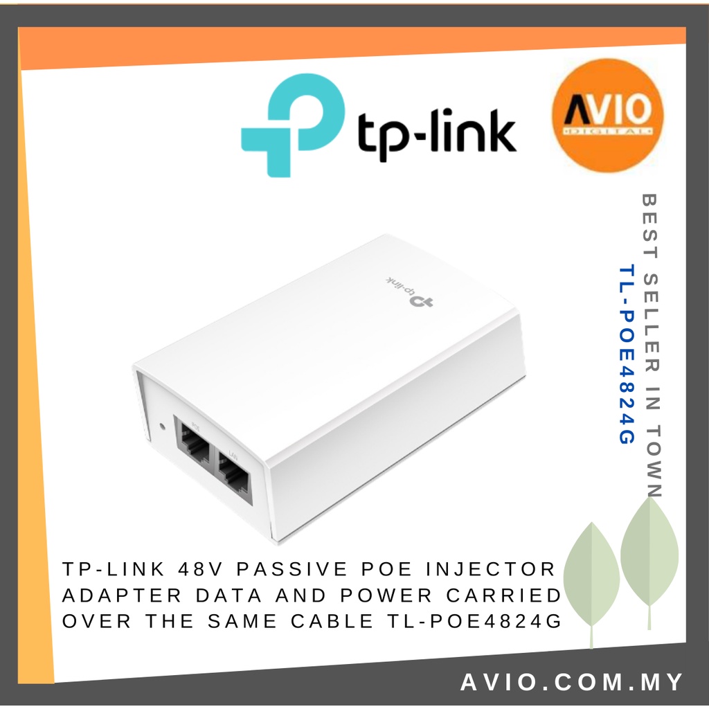TP-LINK Tplink 48V 24W Passive PoE Injector Adapter RJ45 LAN Gigabit Plug and Play White TL ...