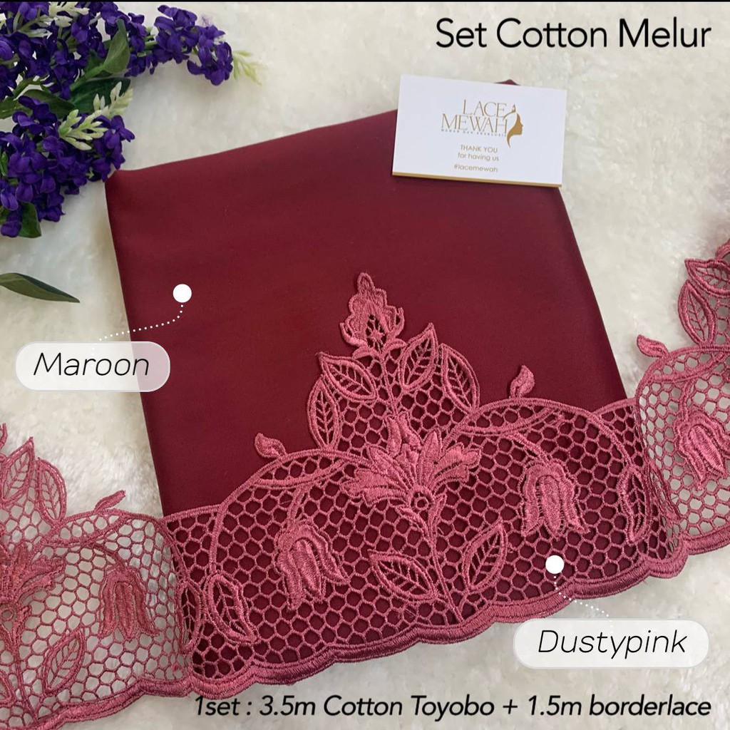 🔥MURAH &SUSAH KEDUT [MAROON]🔥LACE MELUR+KAIN PASANG KOSONG COTTON ...