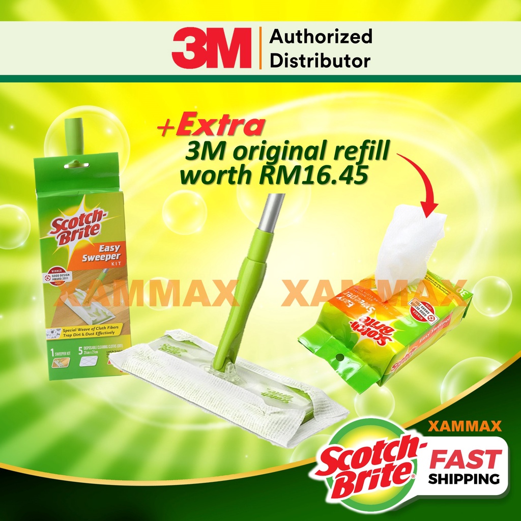 3M Scotch Brite Easy Sweeper Flat Mop + 5 Disposable Sheet ...