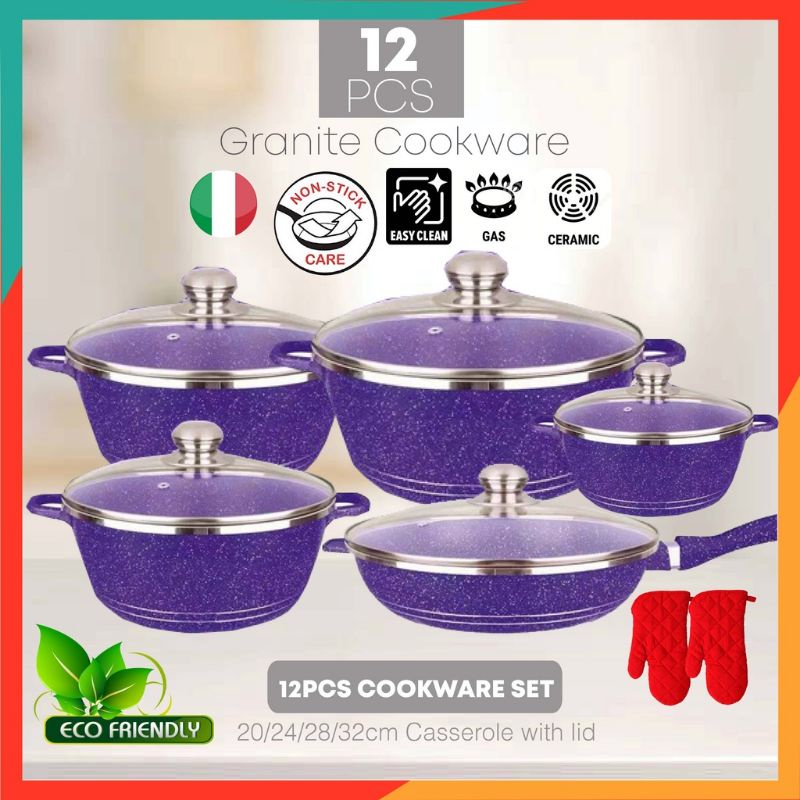 🔥ITALY GRANITE COOKWARE SET 12PCS ORIGINAL🔥 | Shopee Malaysia