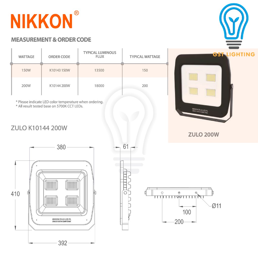Nikkon Draco Zulo 30W / 50W / 100W/ 150W / 200W LED Floodlight | Outdoor Weatherproof IP65 ...
