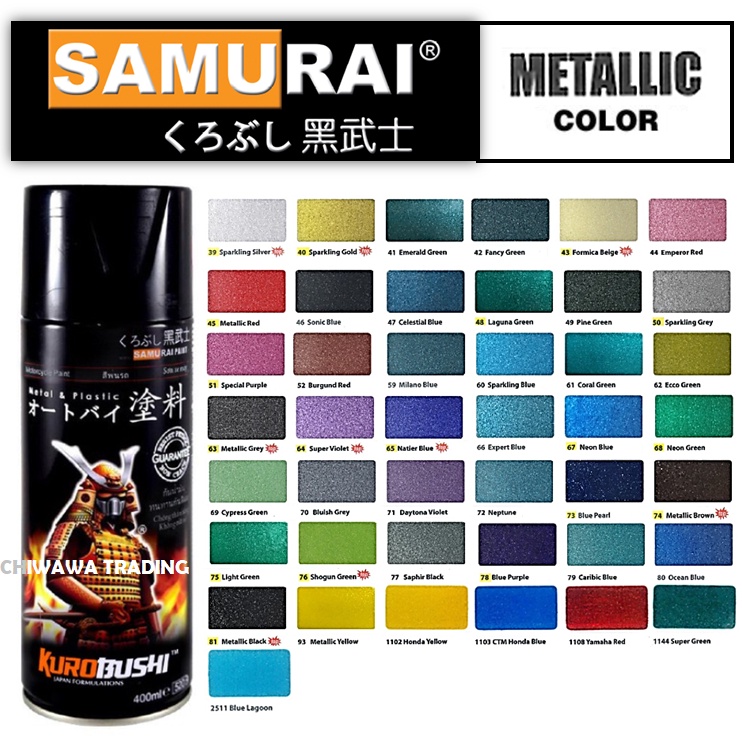 Samurai 400mL Metallic Colours High Gloss Clear Coat Tone Aerosol Spray Paint Motor Cat Primer 1 ...