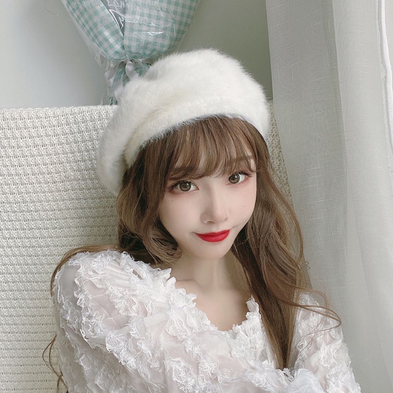 Pearl Rabbit Fur Beret Fashion Painter Hat Solid Color Ladies Beret ...