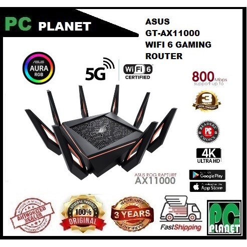 Asus ROG RAPTURE GT-AX11000 WiFi 6 Gaming Router With Tri-Band Wireless ...