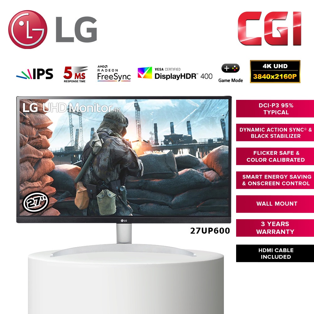 LG 27'' 27UP600 UHD 5ms 60Hz 4K IPS VESA DisplayHDR™ 400 AMD FreeSync ...
