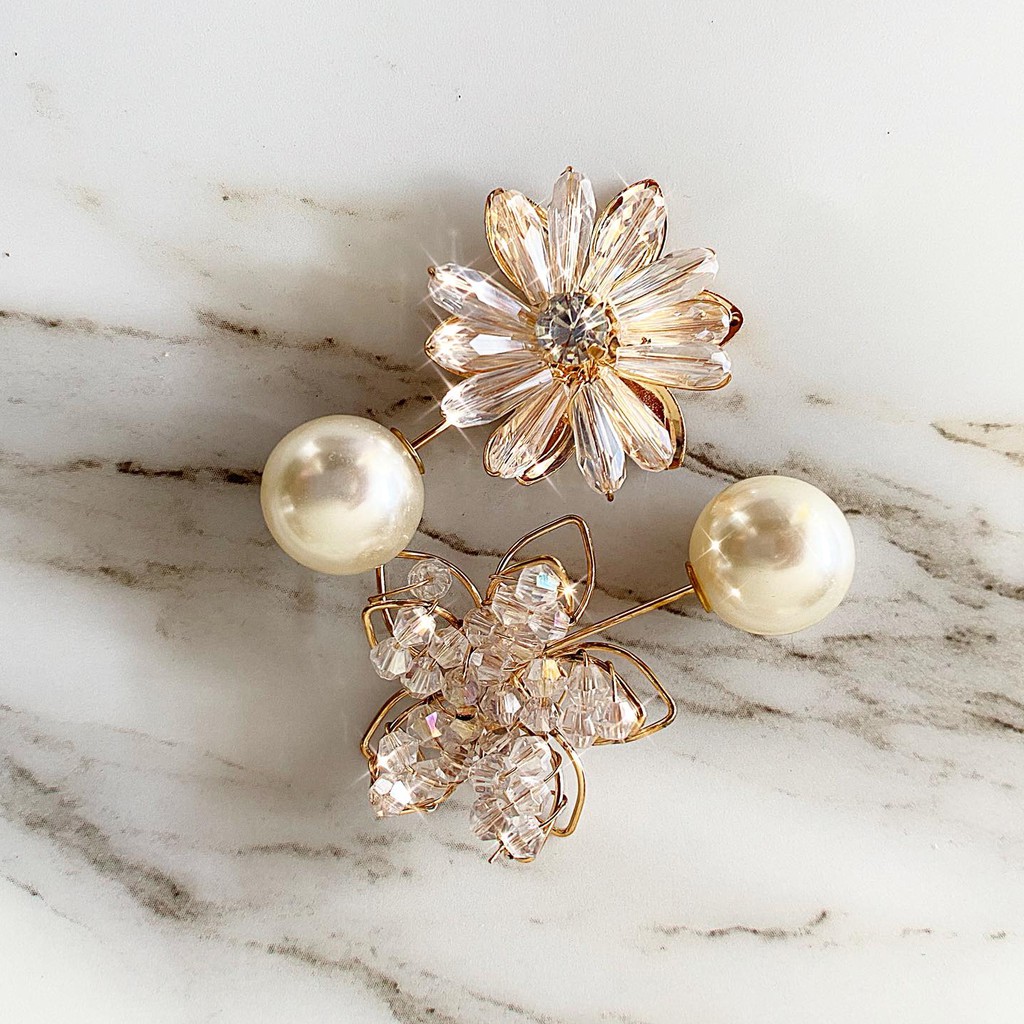 Crystal Flower and pearl design pin jarum tudung pin hijab pin Brooch ...