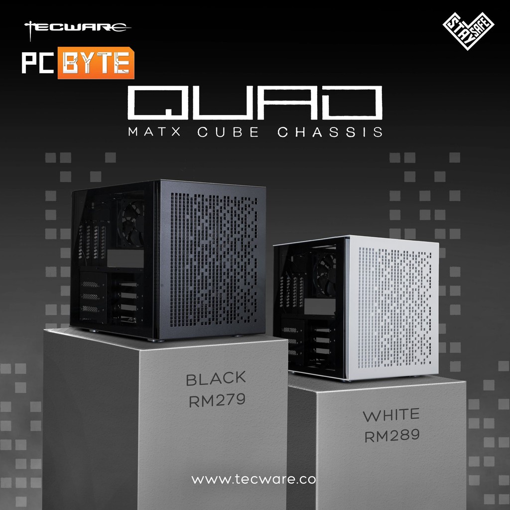 Tecware Quad TG MATX Casing Mini Tower Gaming Cube - Black/White ...