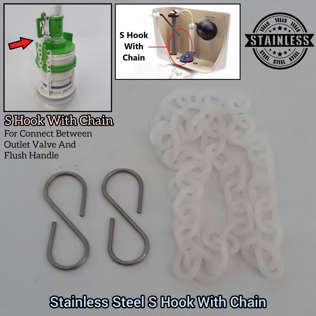 Stainless Steel S Hook With Chain in Toilet Flush Cistern Outlet Valve ...