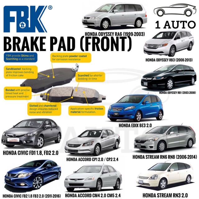 FBK FRONT DEPAN BRAKE PAD FOR HONDA CIVIC FD FB ACCORD CL CM CP STREAM ...