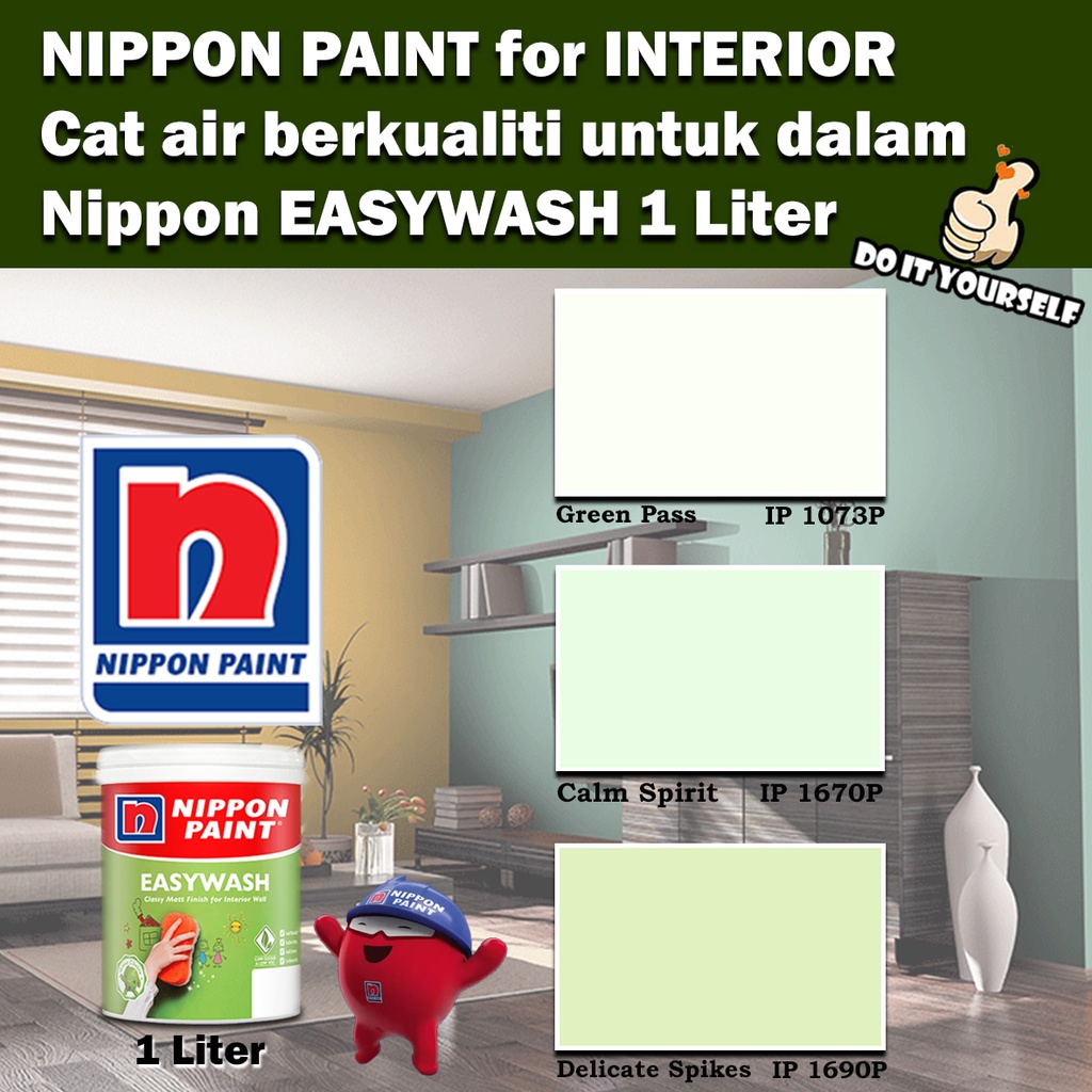 Nippon Paint EasyWash Interior collection 1 Liter Green Pass 1073P ...