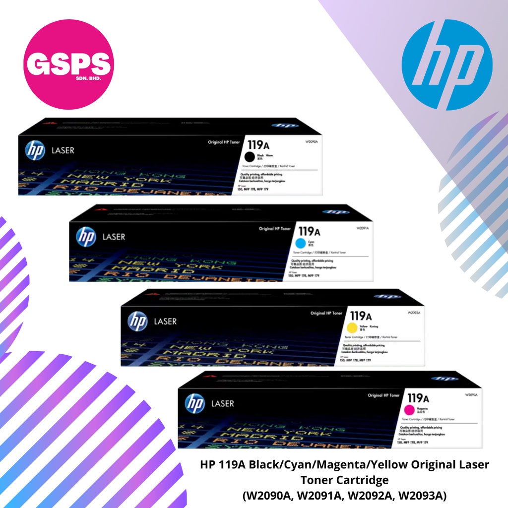 HP 119A Black/Cyan/Magenta/Yellow Original Laser Toner Cartridge ( W2090A / W2091A / W2092A ...