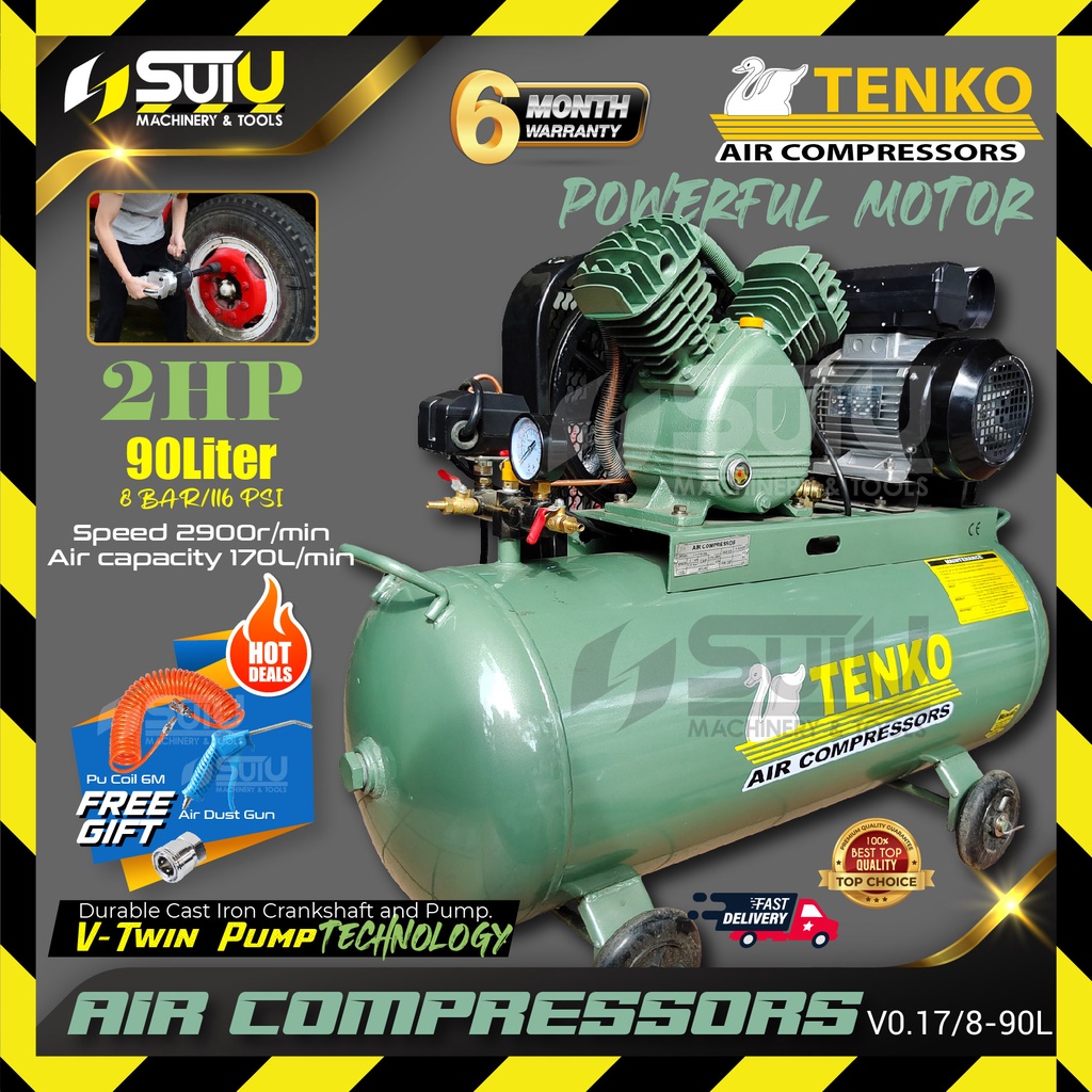 TENKO V0.17/8-90L 2HP 90L 8Bar Single Phase Air Compressor 1.5kw ...