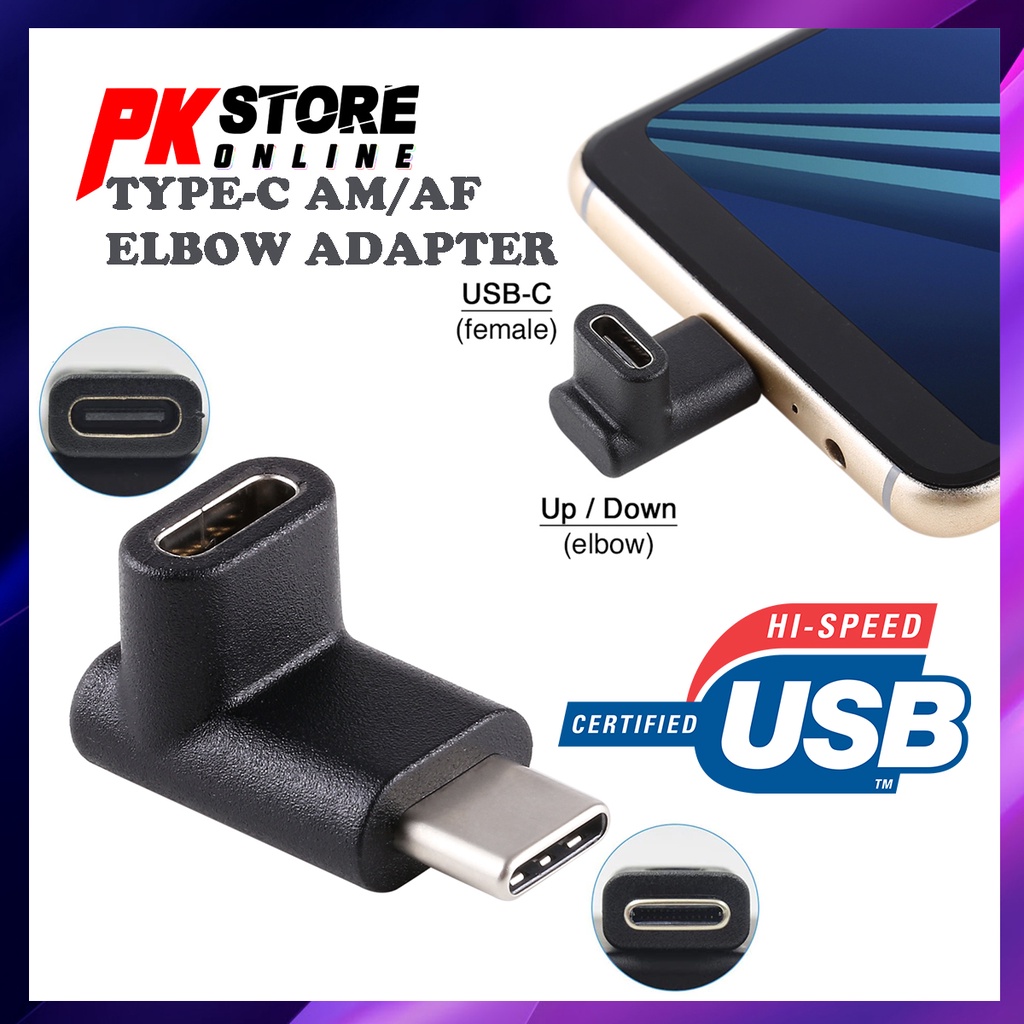 USB-C / TYPE-C FEMALE TO MALE EXTENSION ELBOW DESIGN ADAPTER | Shopee ...