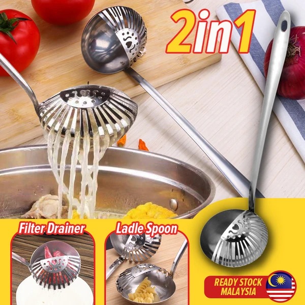 2 IN 1 Hotpot Stainless Steel Spoon Ladle Drainage Filter | Shopee Malaysia