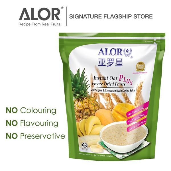 Alor Instant Oat Plus Freeze Dried Fruits Mango Pineapple Banana (40g x ...