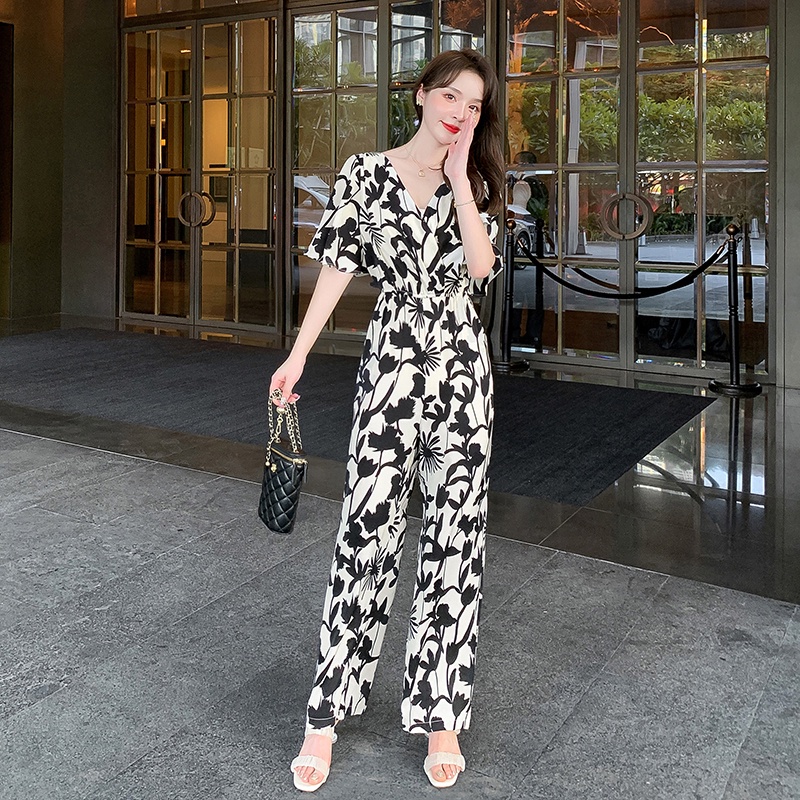 Retro temperament printed Korean chiffon floral summer new age-reducing ...