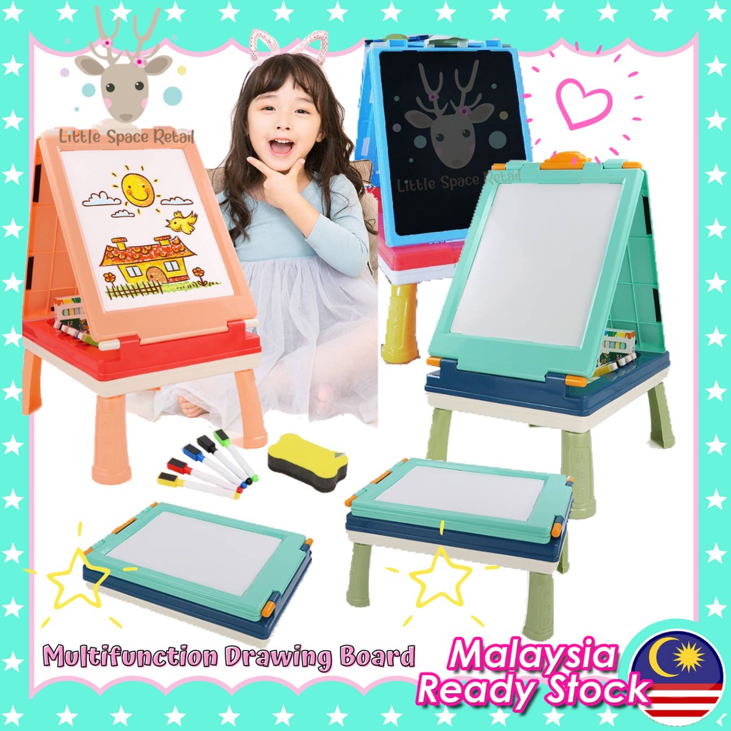 3 In 1 Kids Multifunction Drawing Board /Easel /Foldable White & Black ...