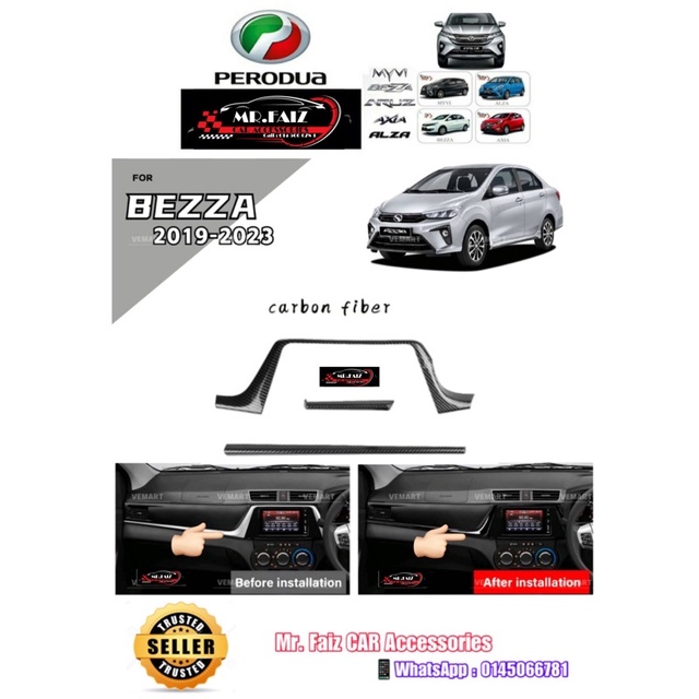 Perodua bezza 2020-2023 dashboard frame cover accessories carbon fiber ...