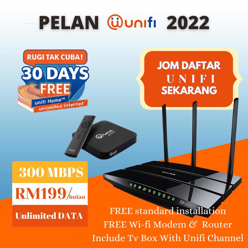 UNIFI Home Fiber UNLIMITED DATA !!! 30 Hari PERCUMA FREE Modem + Dual ...