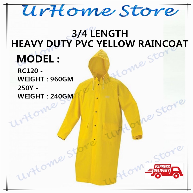 HEAVY DUTY PVC YELLOW RAINCOAT - 3/4 LENGTH | 100% WATERPROOF PVC ...