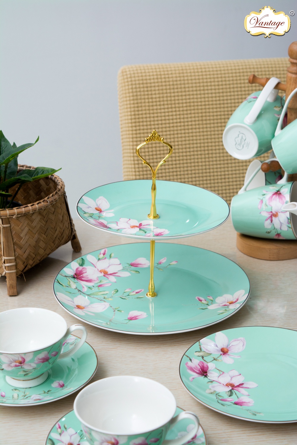 Vantage Fine Porcelain Tif_fany Blue 2-tier Serving tray (2 Layer Cake ...