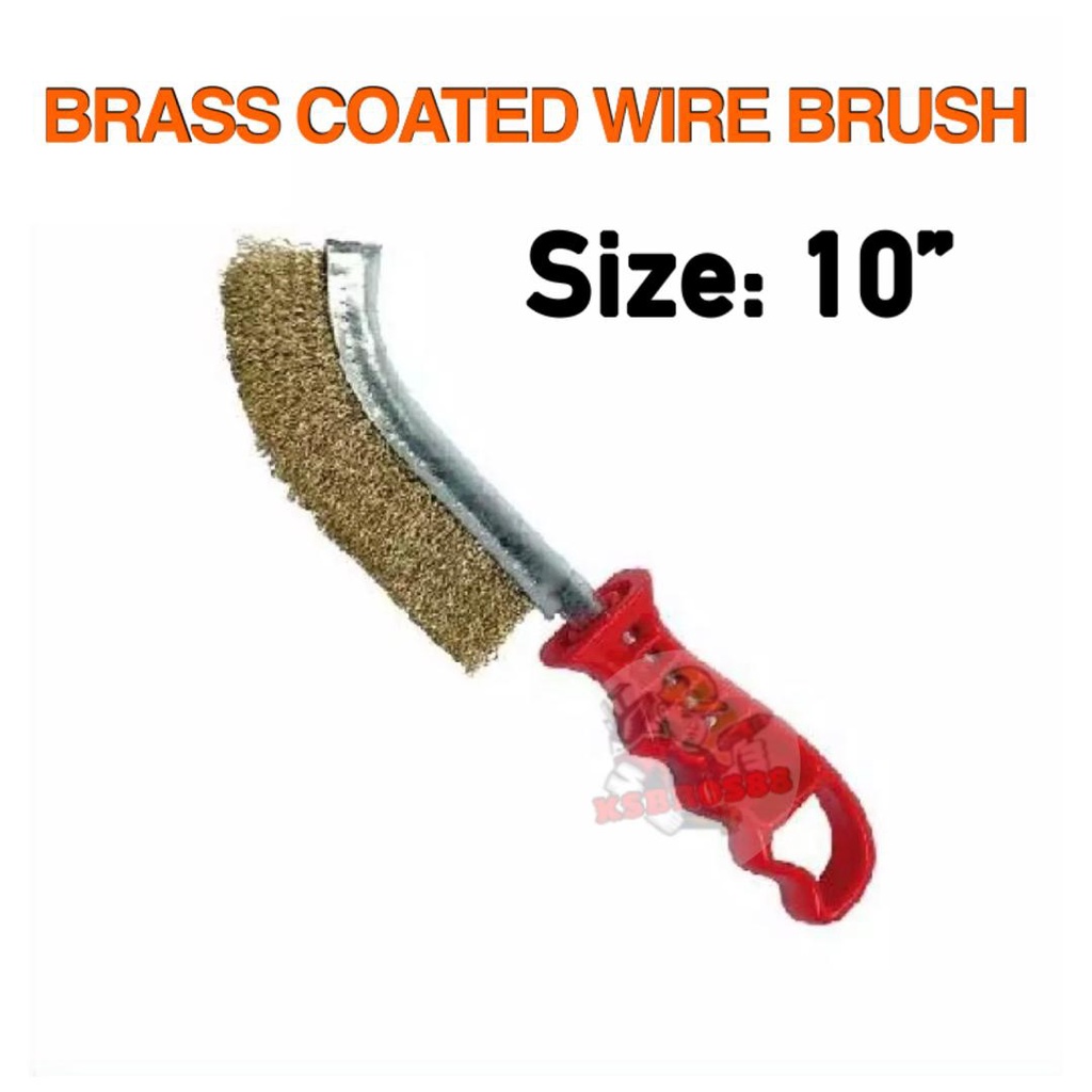 10" Brass Coated Wire Brush with Red Plastic Handle ( Berus Besi ...